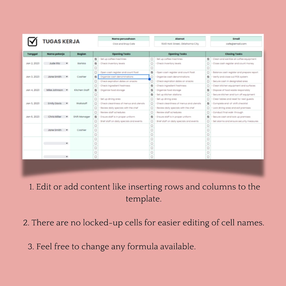 Work Checklist Template – Google Sheets Editable Task List ...