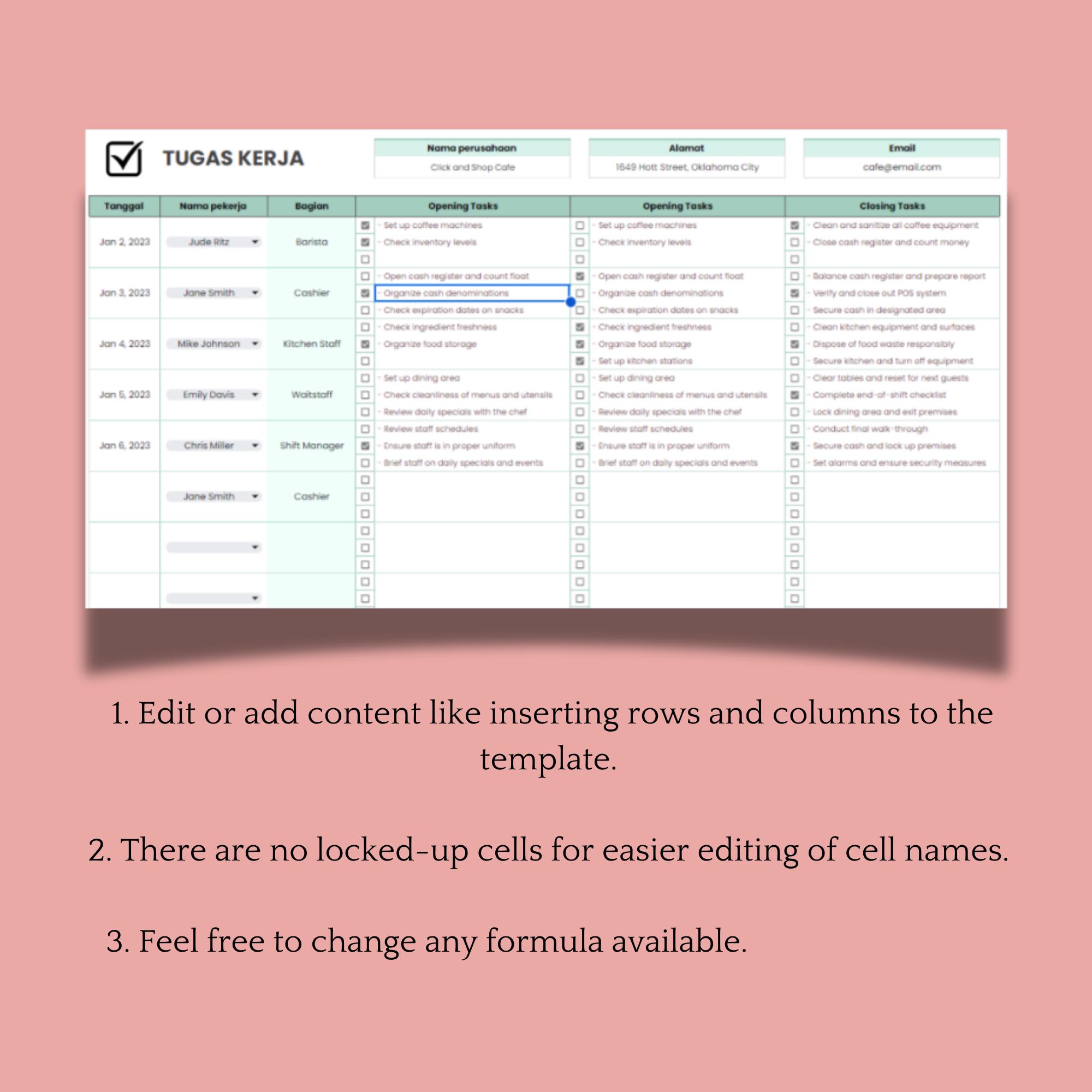 Work Checklist Template – Google Sheets Editable Task List ...