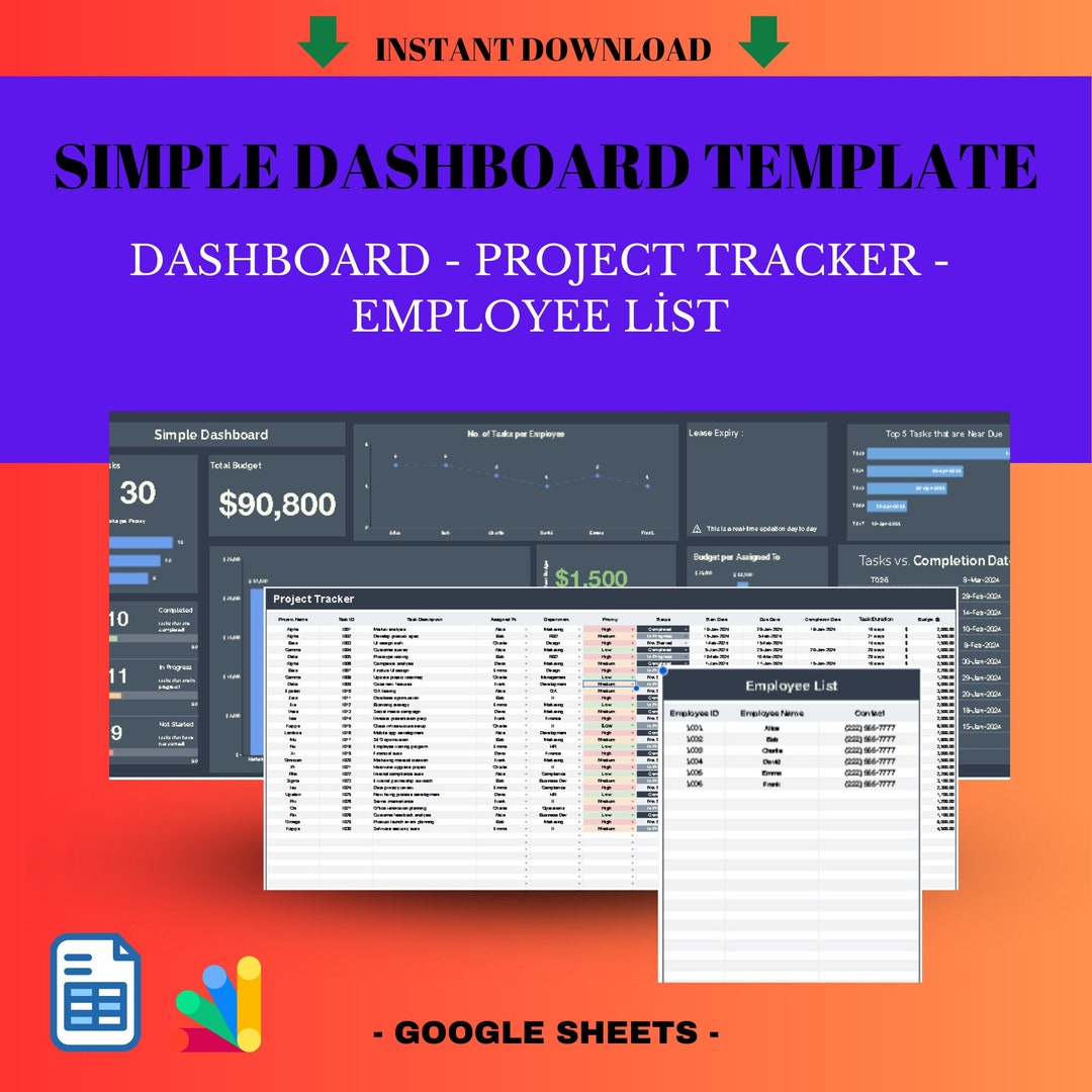 Simple Dashboard Template, Google Sheets, Customizable, User-friendly ...