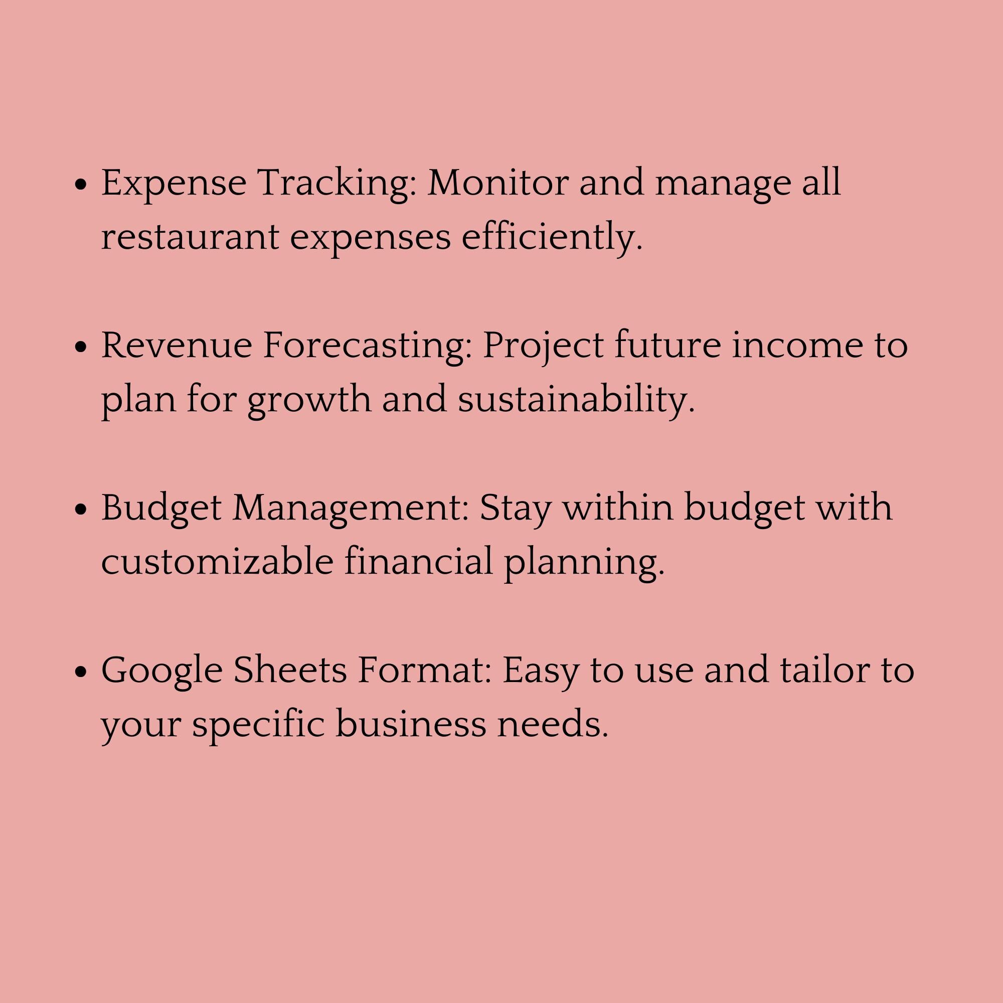 Restaurant Financial Plan Template, Google Sheets Budget Tracker ...