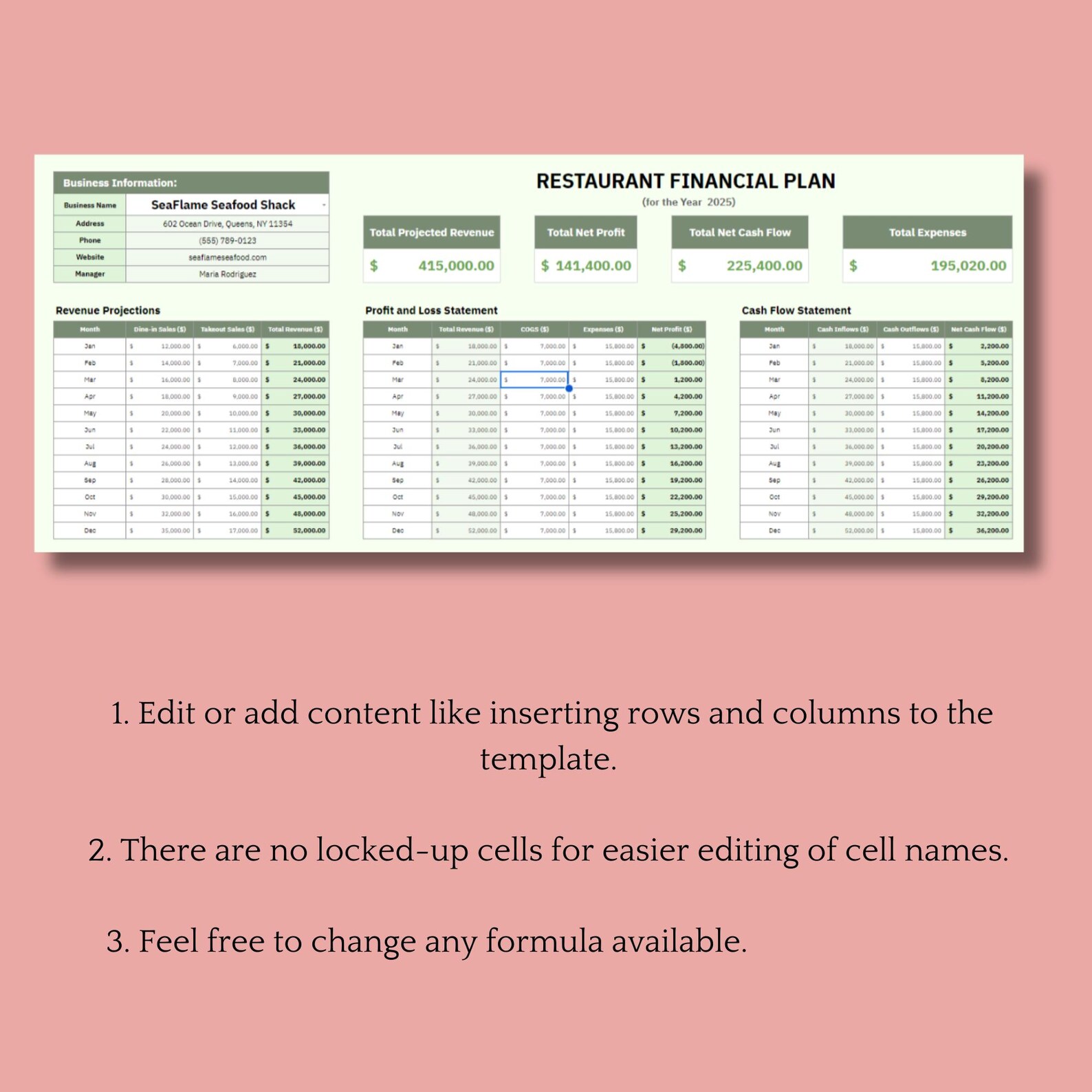 Restaurant Financial Plan Template, Google Sheets Budget Tracker ...