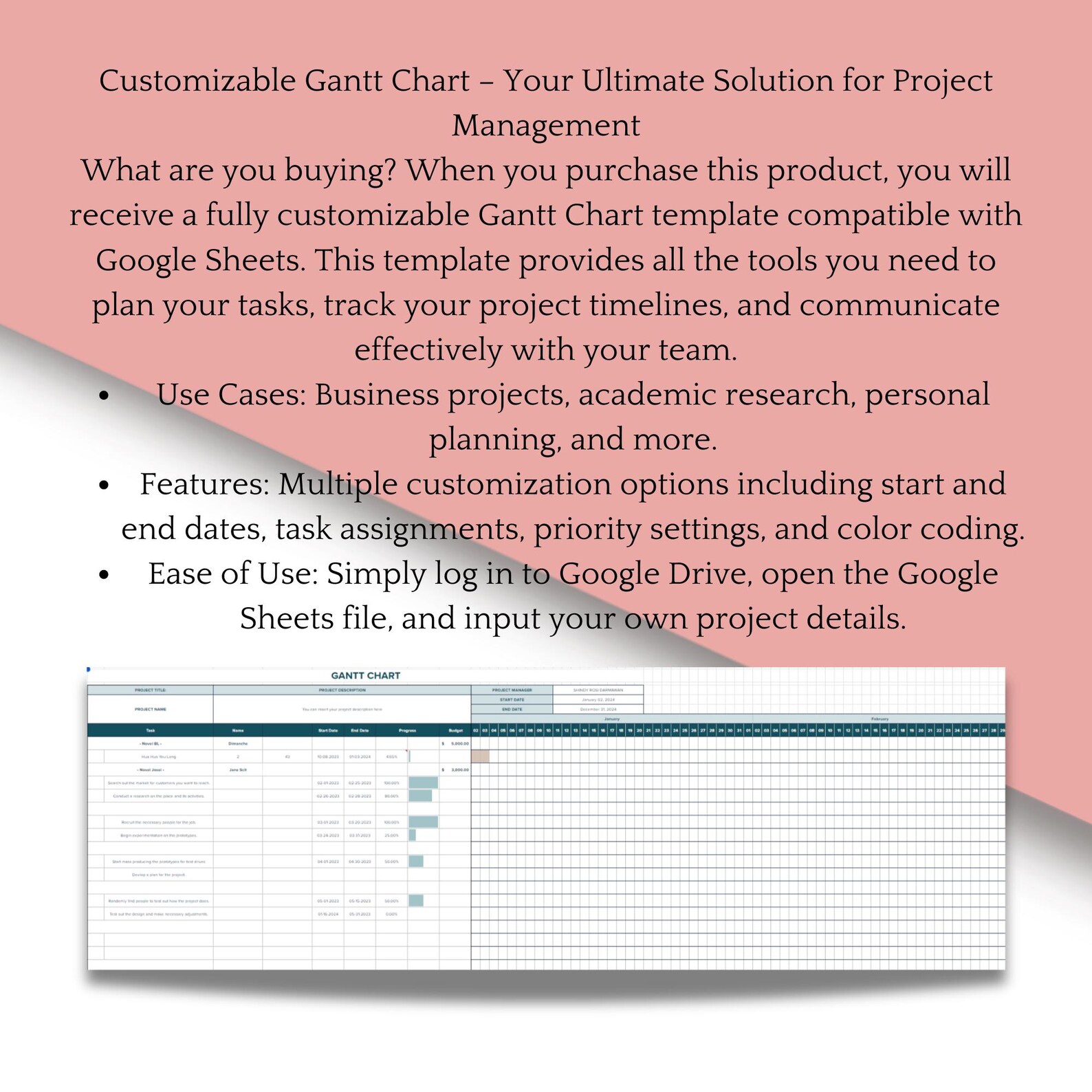 Gantt Chart for Google Sheets, Project Management Tool, Task Scheduling ...