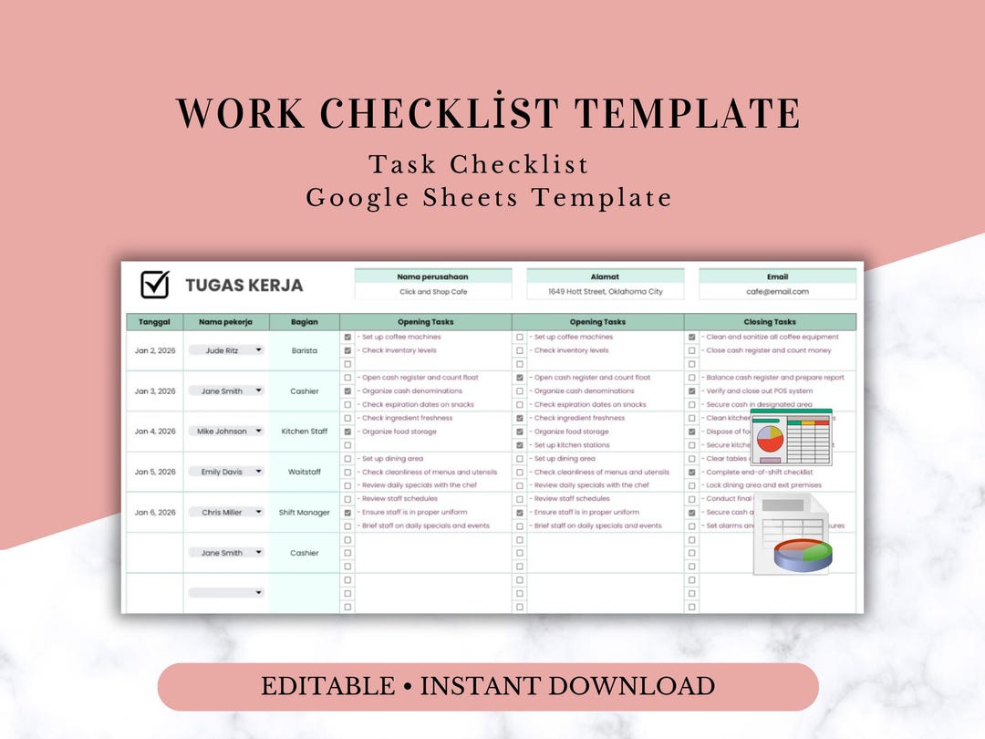 Work Checklist Template – Google Sheets Editable Task List ...