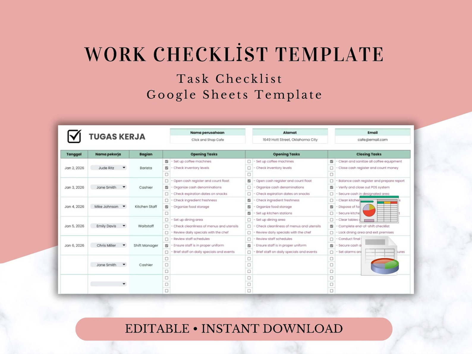 Work Checklist Template – Google Sheets Editable Task List ...