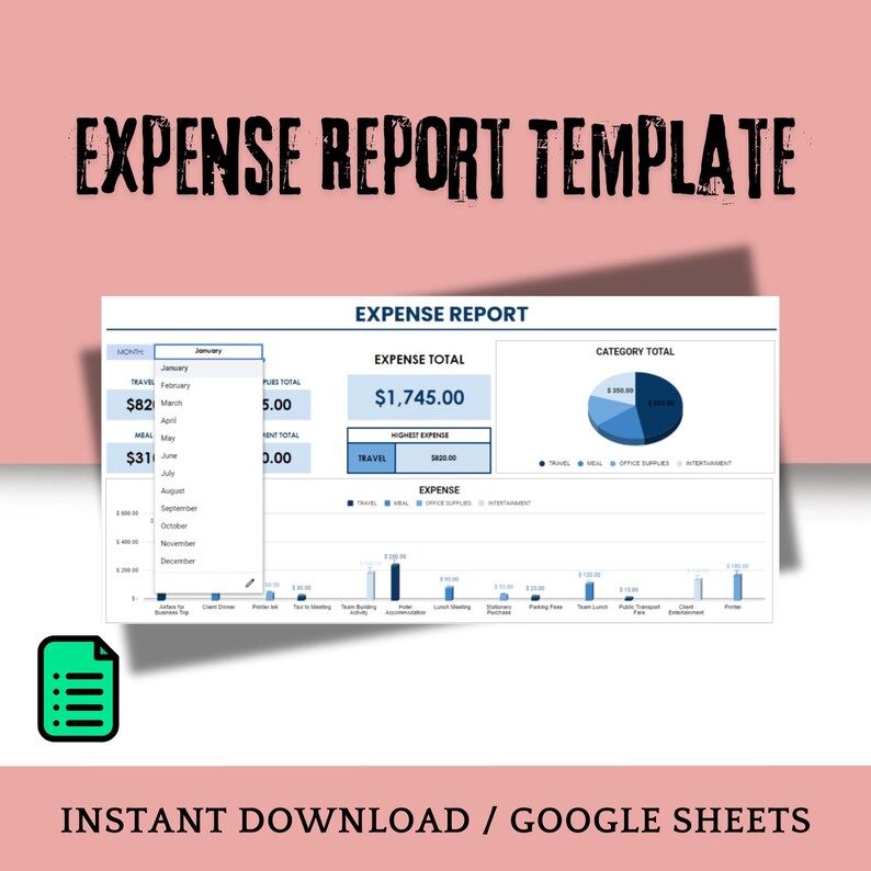 Expense Report Template, Google Sheets Financial Tracker, Customizable ...