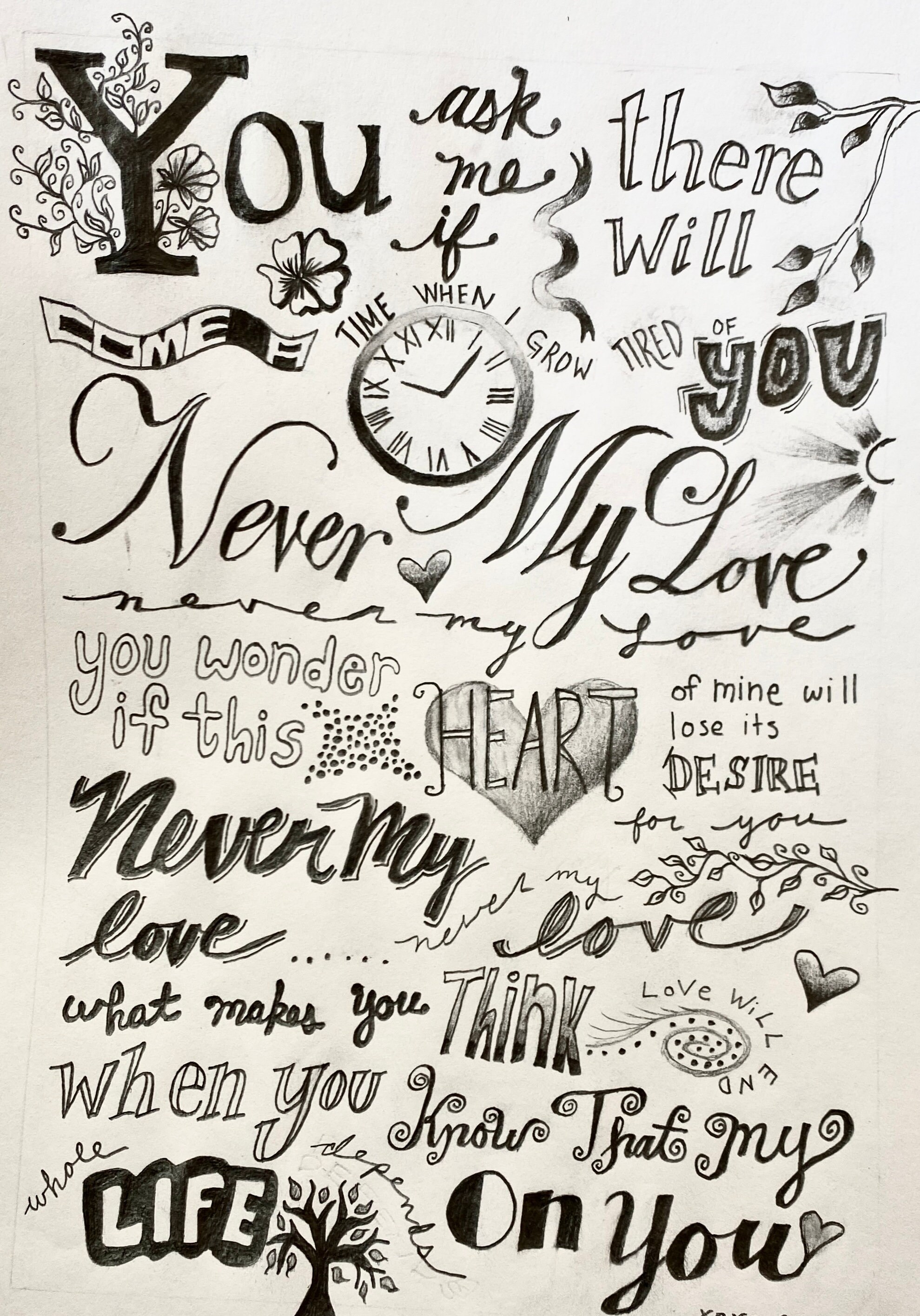 Hand Drawn Doodled Lyrics, 1st Anniversary Paper Gift, Wedding Gift ...