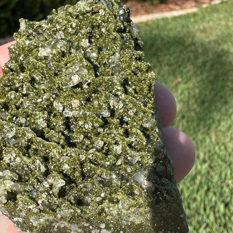 Green Forest Epidote With Quartz | Natural Mineral & Raw Crystal ...