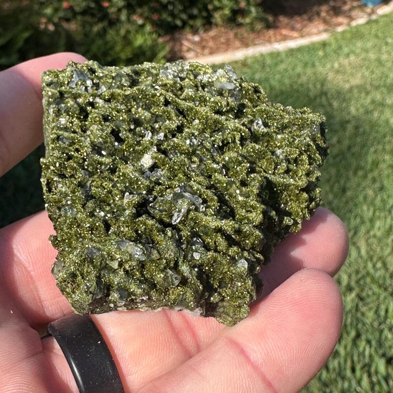Green Forest Epidote With Quartz | Natural Mineral & Raw Crystal ...