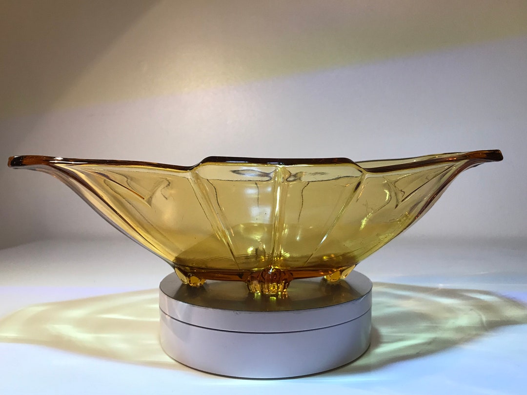 1930's Stolzle Art Deco Amber Glass Large Oval Bowl - Etsy