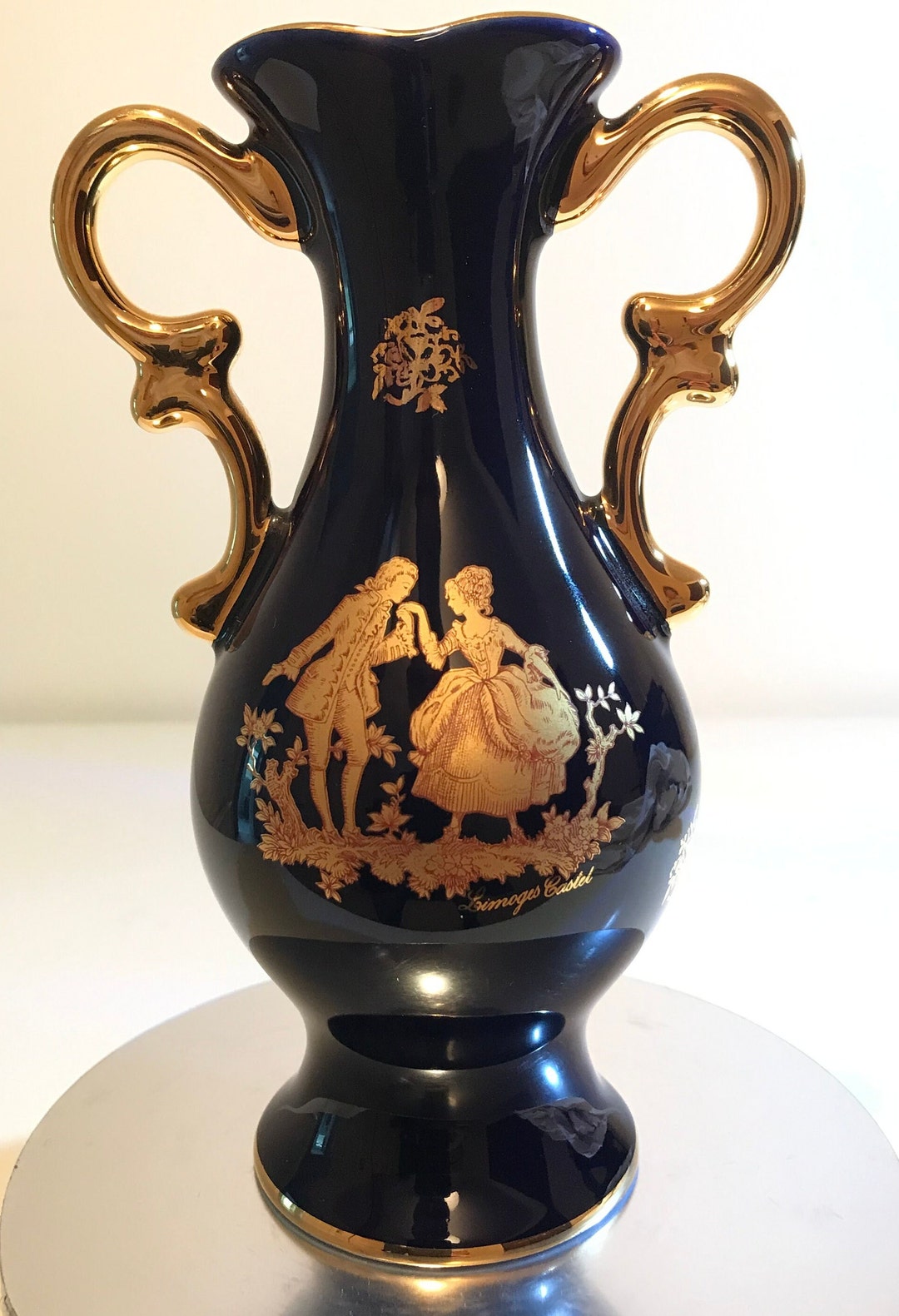 Limoges Castel French Vase: Cobalt Blue & Gilded Gold Handles - Etsy