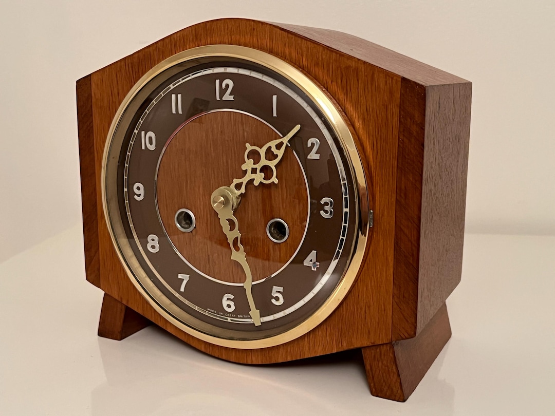 Restored Smith Enfield Mantel Clock: Vintage Wood and Brass, Modern ...