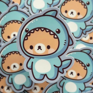 Cute Bear as Shark | Waterproof Matte Diecut Sticker, Decal for Laptops ...