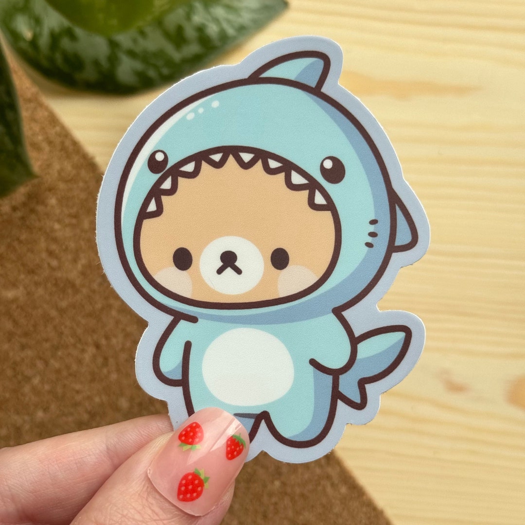Cute Bear as Shark | Waterproof Matte Diecut Sticker, Decal for Laptops ...