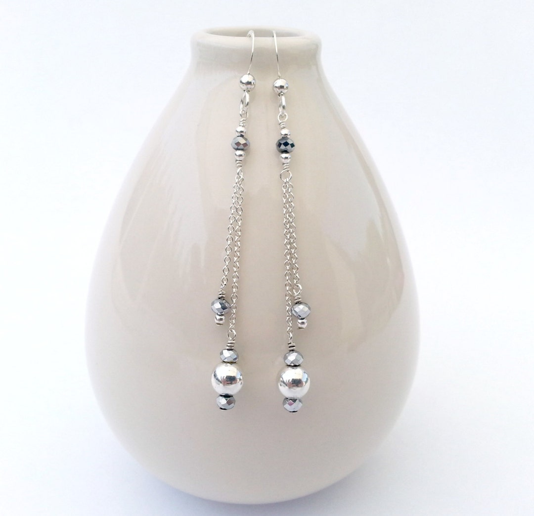 Long Sterling Silver Chain Earrings - Etsy