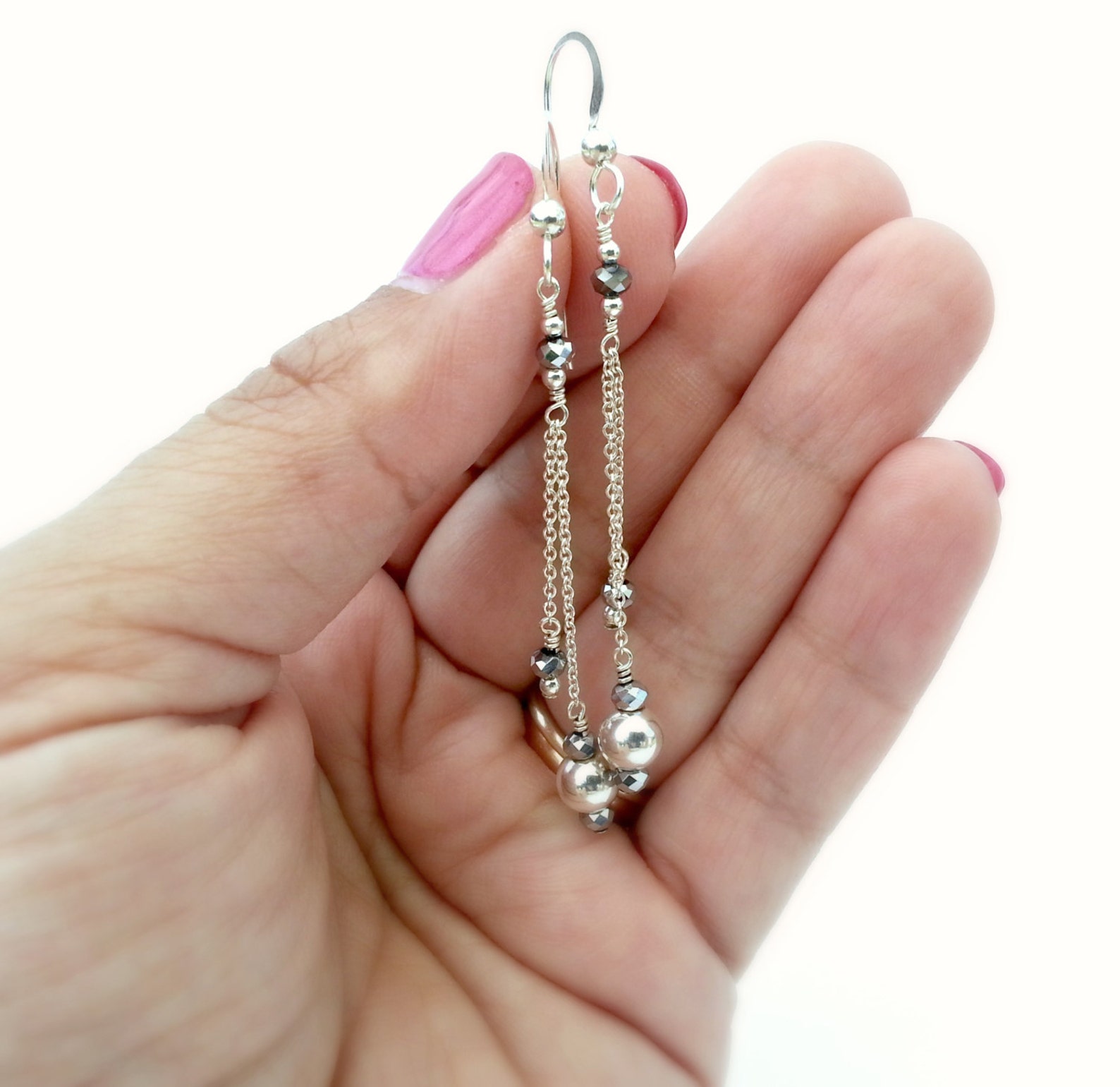 Long Sterling Silver Chain Earrings - Etsy