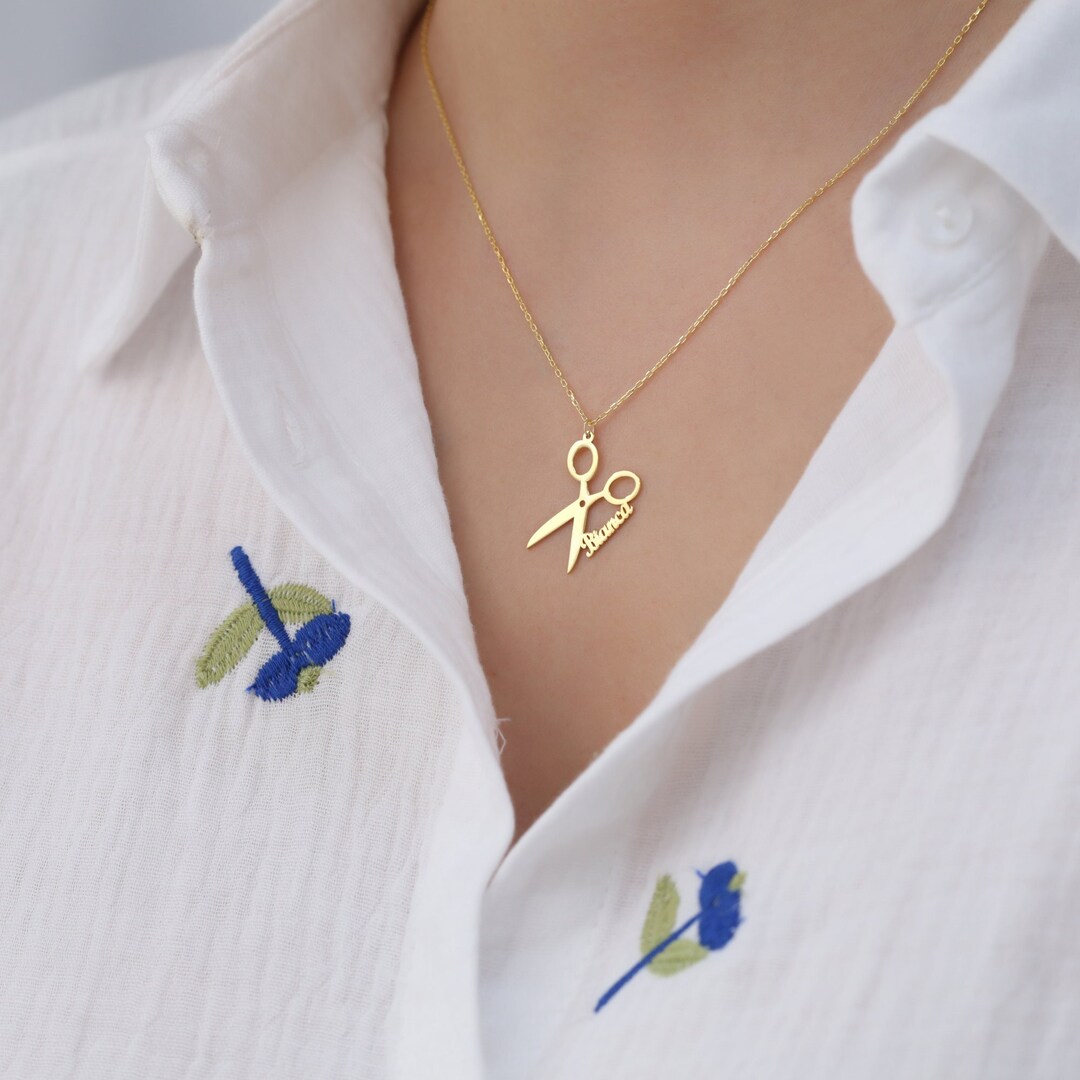 Scissors Name Necklace, Personalized Nameplate Pendant With Symbol ...