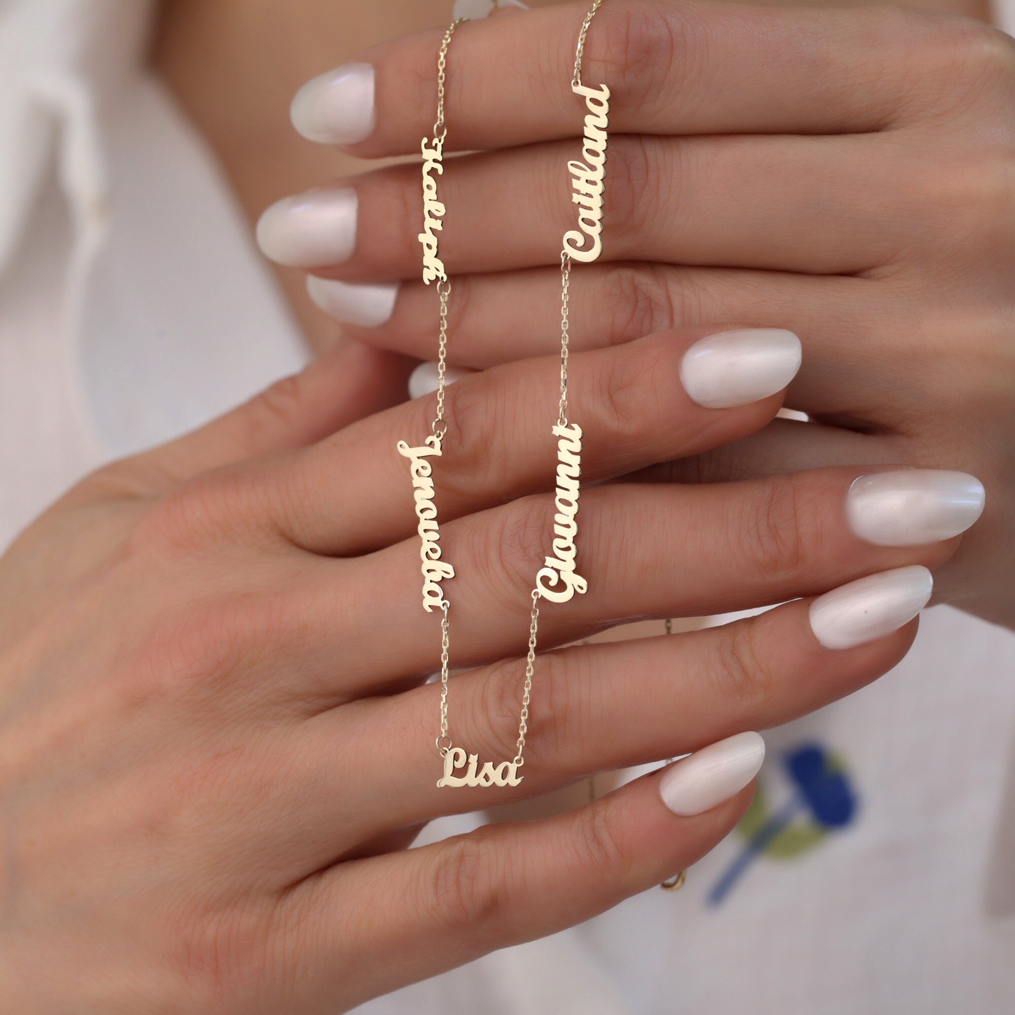 14K Solid Gold Name Necklace, Multiple Name Necklace Gold , Family Name ...