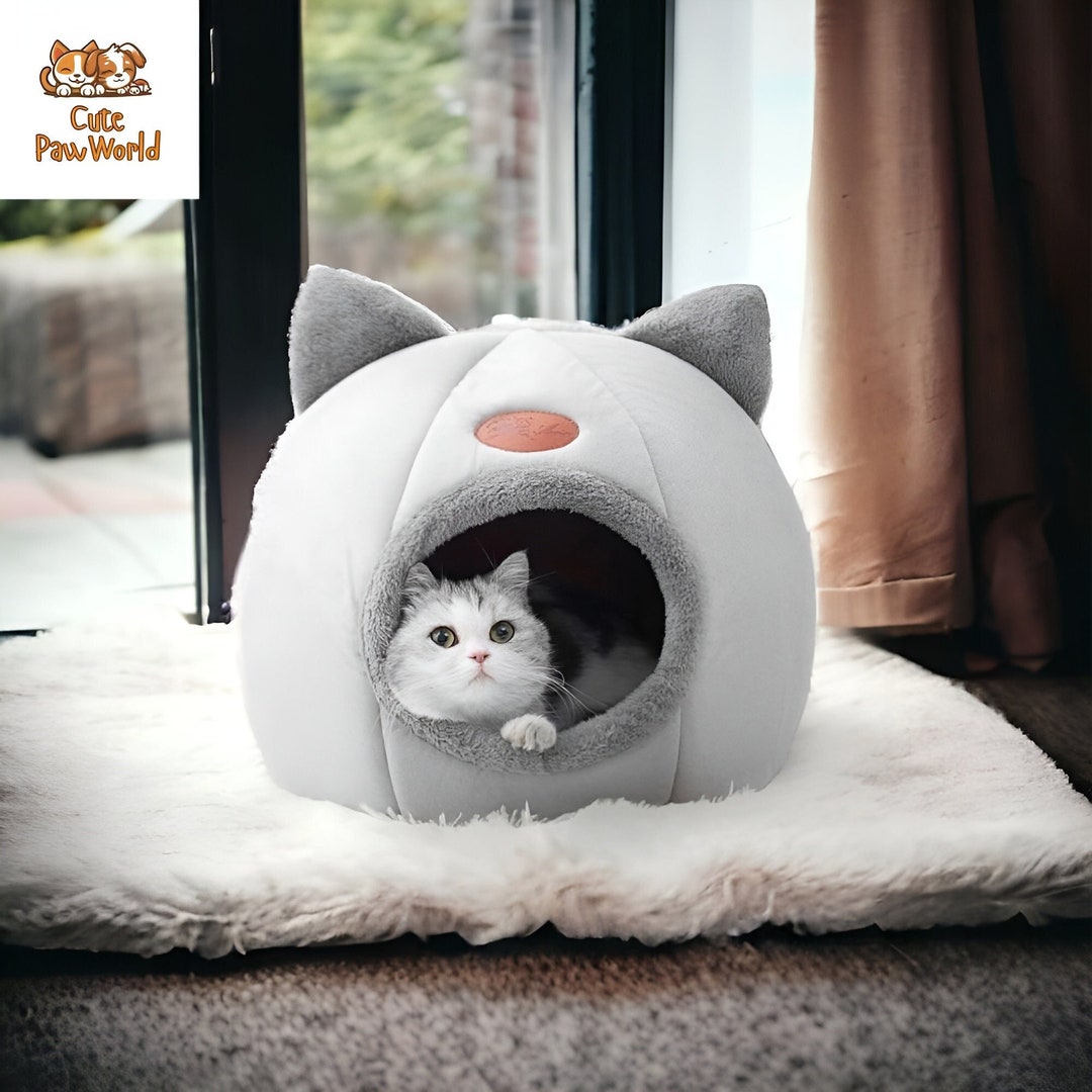 Cute Cat Cave Bed Soft Plush Cat Bed Cute Dog Bed Cat Gift Handmade Pet ...