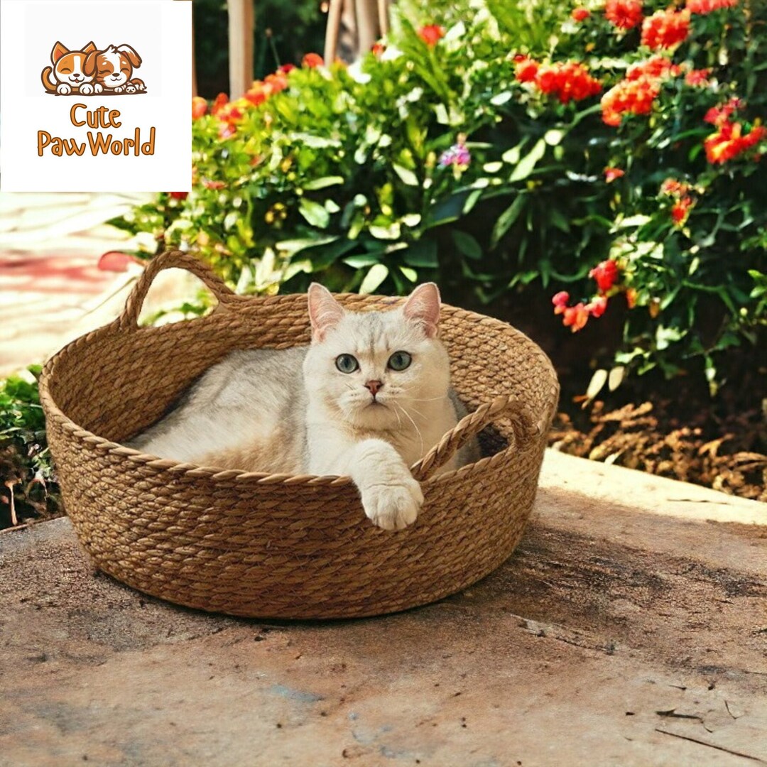 Deluxe Woven Cat Basket Rattan Cat Bed Cute Dog Bed Cat Gift Handmade ...
