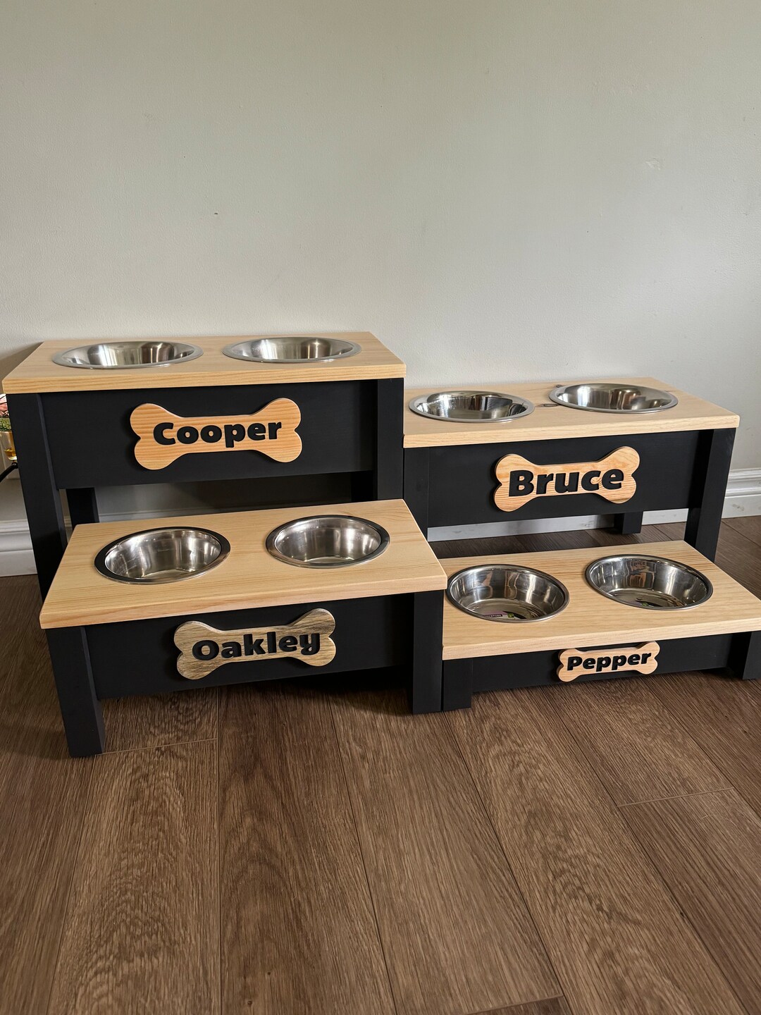 Grey Personalized Elevated Dog Feeding Station, Raised Dog Bowl ...