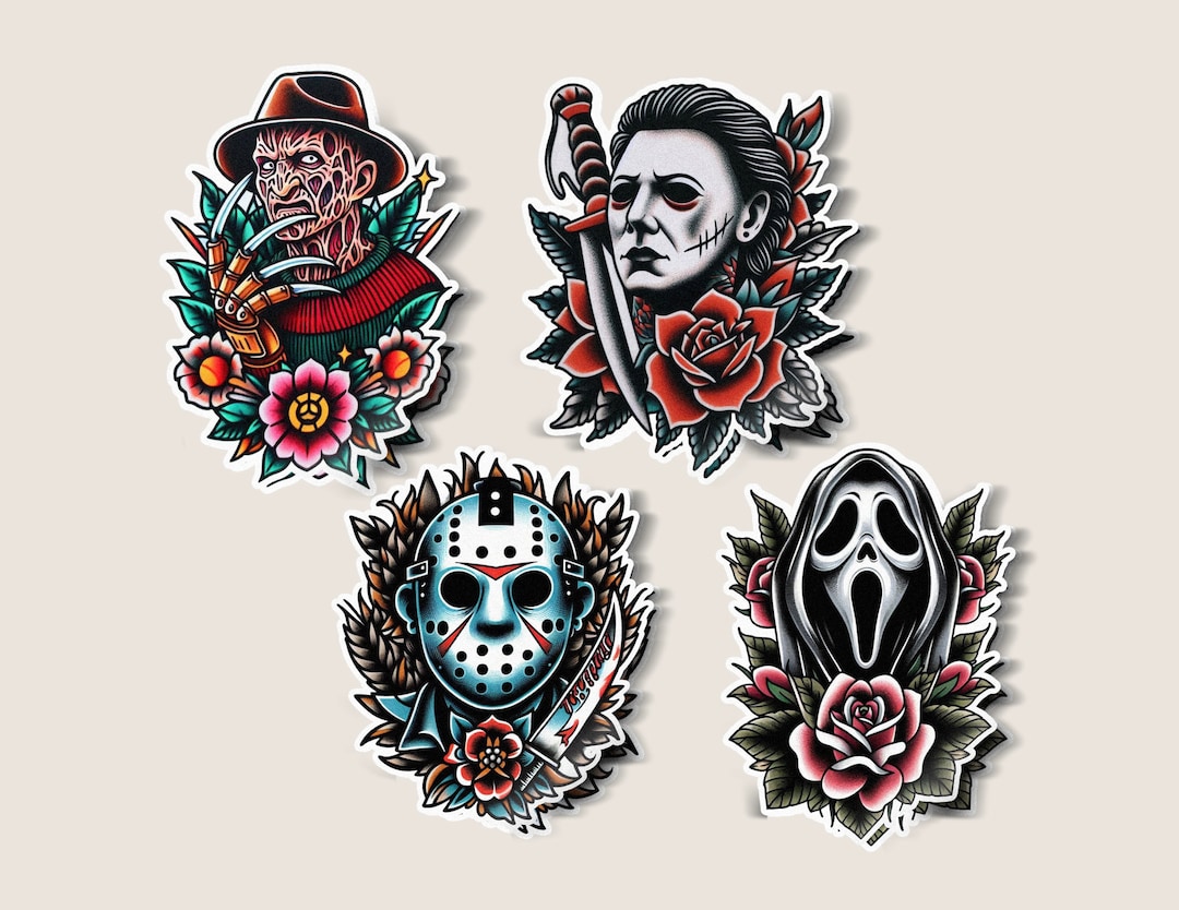 Psycho Killers Set Traditional Tattoo Art Waterproof Glossy Stickers ...