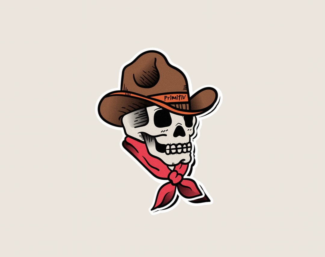 Cowboy Skull Sticker Traditional Tattoo Glossy Stickers Waterproof - Etsy