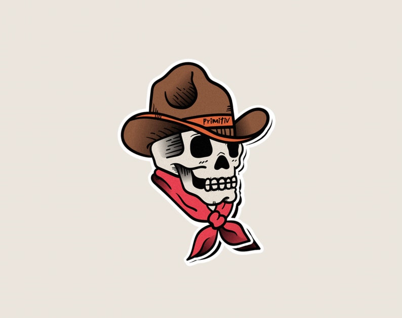 Cowboy Skull Sticker Traditional Tattoo Glossy Stickers Waterproof - Etsy
