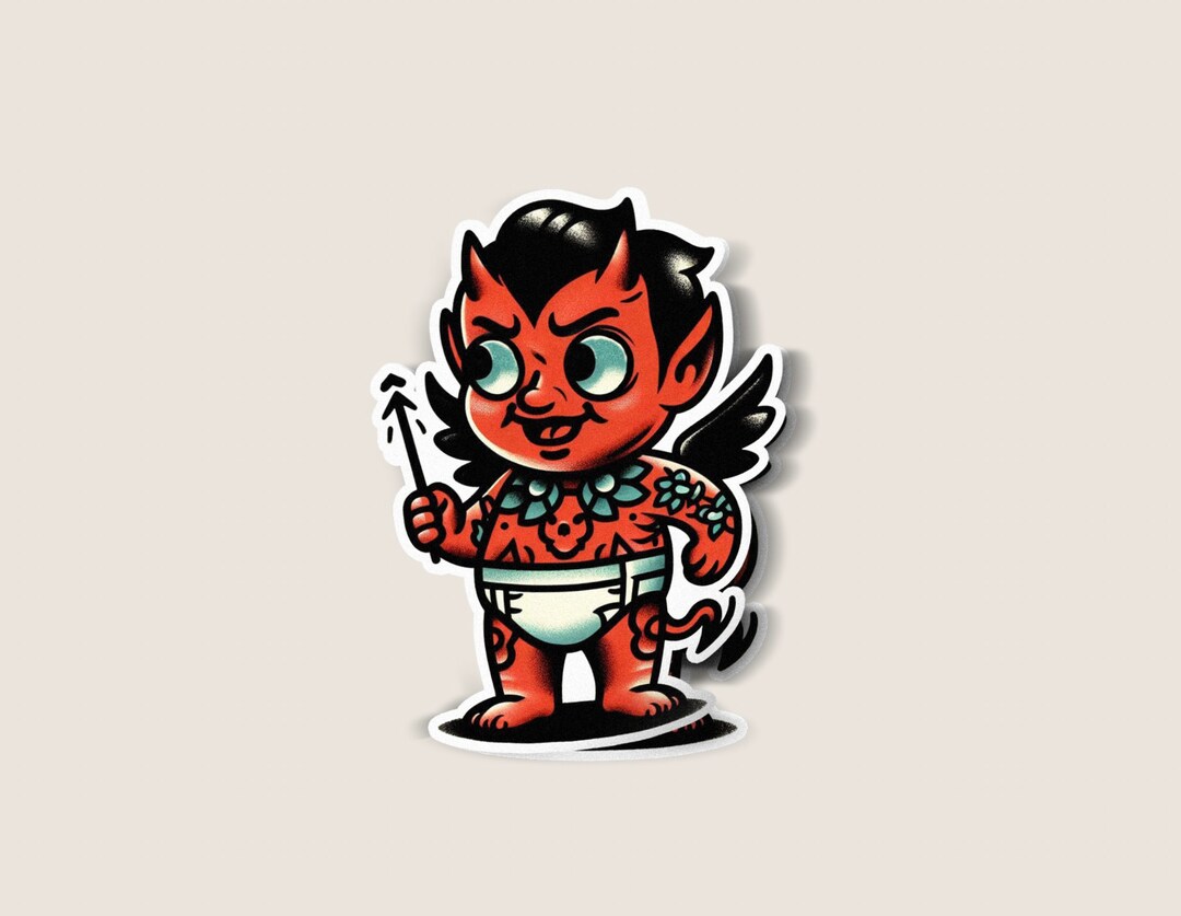 Baby Devil 02 Sticker Traditional Tattoo Glossy Stickers Waterproof - Etsy