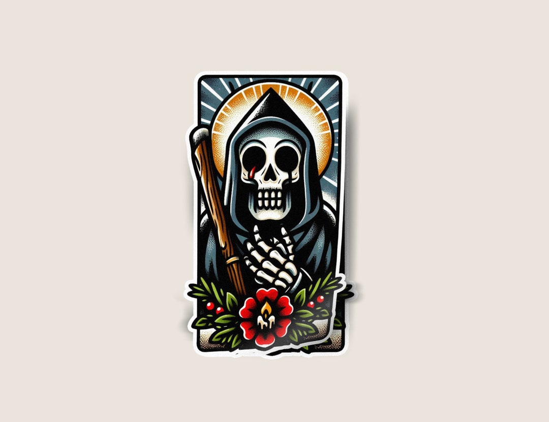 Grim Reaper 03 Sticker Traditional Tattoo Glossy Stickers Waterproof - Etsy
