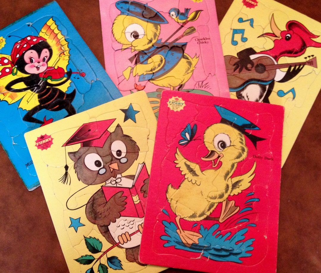 Vintage Furry Puzzles Set Chuckles Chicky Millie Moth Walter Woodpecker ...