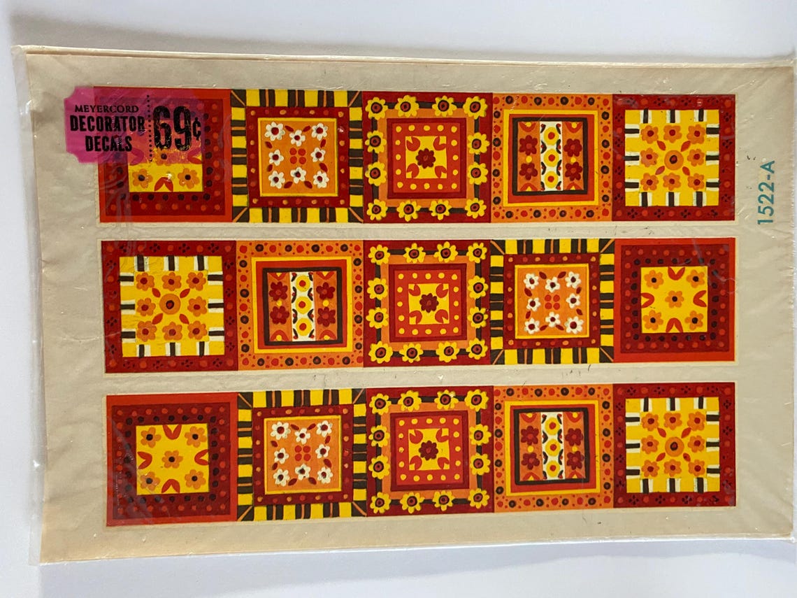 Vintage Mod Squares With Flowers Decals for Home Decorating Meyercord ...