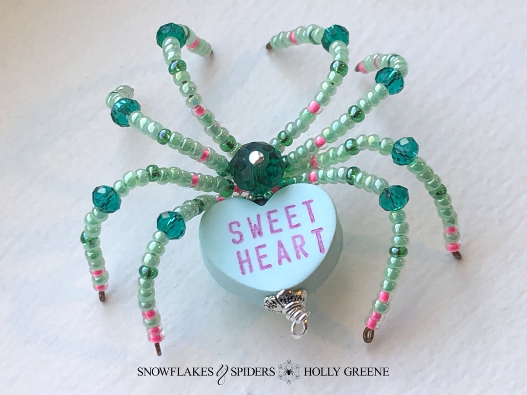 Candy Heart Spider Christmas Ornament: Green Poly-clay Bead Decor - Etsy