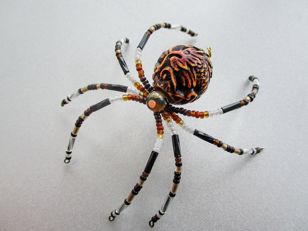 Brown Rustic Beaded Spider Christmas Tree Ornament Chinese Dragon Egg ...