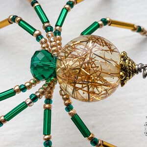 Gold Tinsel Sparkle Lucite Christmas Spider Tree Ornament With Green ...