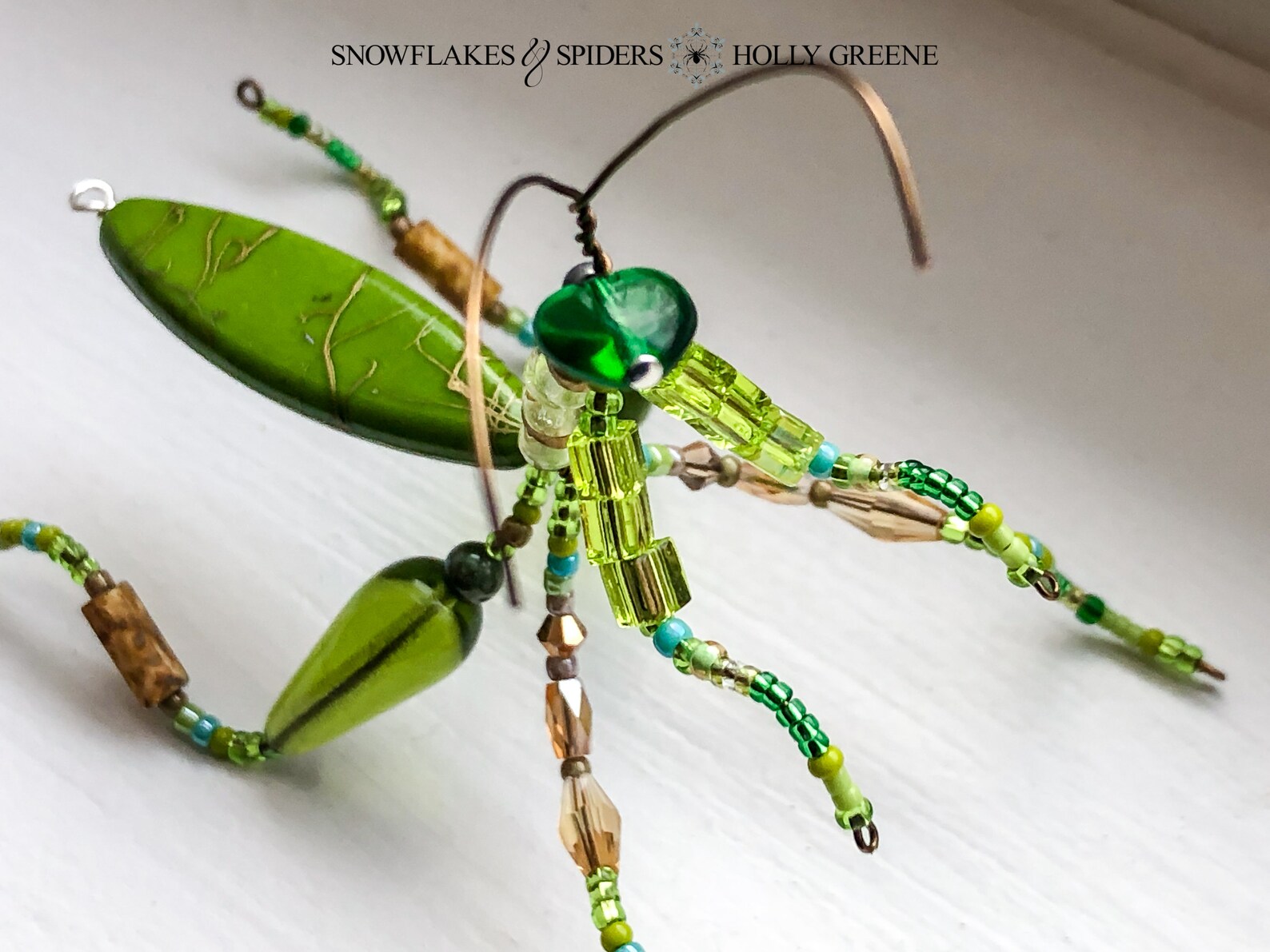Green and Gold Praying Mantis Beaded Decor Brings Good Luck Summer ...