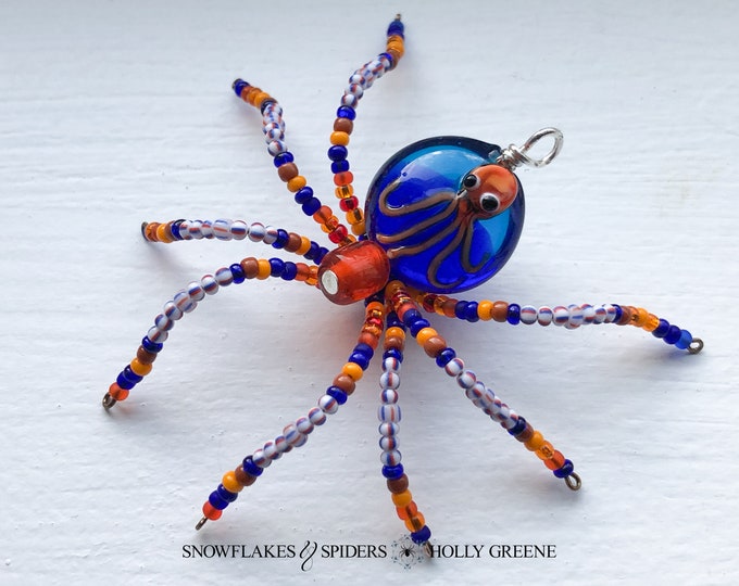 Ocean Blue and Orange Octopus Lampwork Beaded Spider Christmas Tree ...