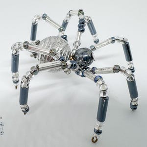 Rugged Metallic Silver Black and Grey Beaded Christmas Spiders Family ...