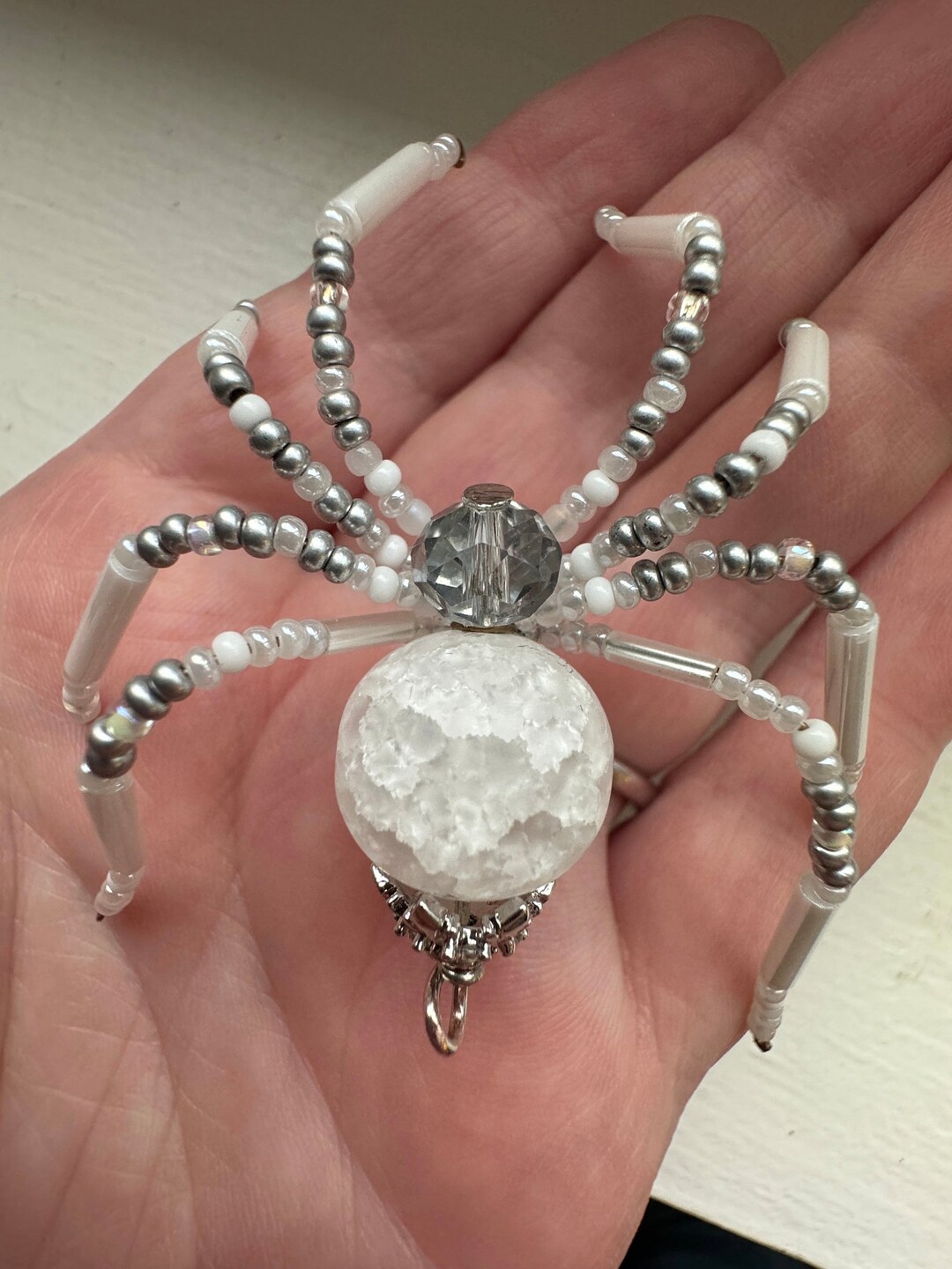 Crackle White and Silver Crystal Ice Snowball Christmas Spider Holiday ...
