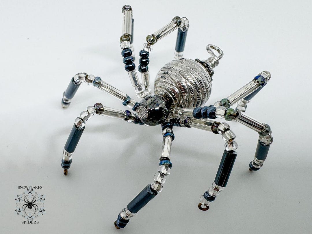 Rugged Metallic Silver Black and Grey Beaded Christmas Spiders Family ...