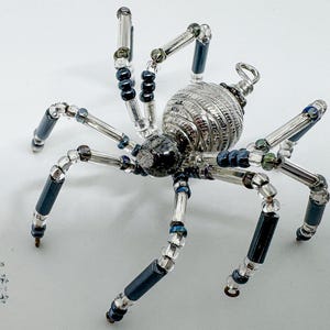 Rugged Metallic Silver Black and Grey Beaded Christmas Spiders Family ...