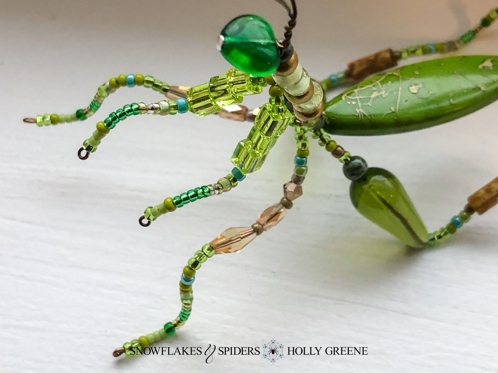 Green and Gold Praying Mantis Beaded Decor Brings Good Luck Summer ...