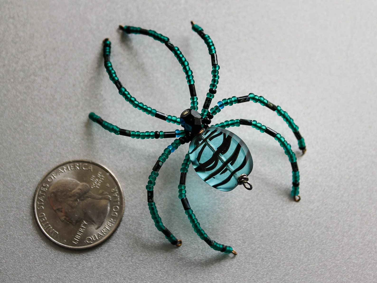 Tiger Striped Teal Green Blue Glass Beaded Spider Christmas Tree ...