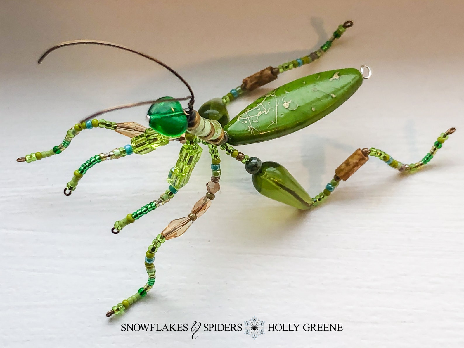 Green and Gold Praying Mantis Beaded Decor Brings Good Luck Summer ...