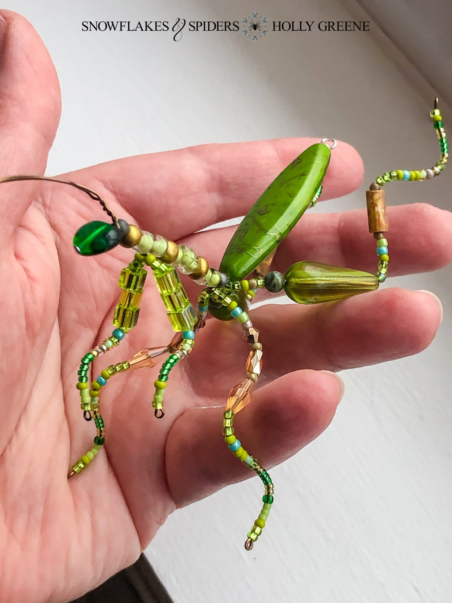 Green and Gold Praying Mantis Beaded Decor Brings Good Luck Summer ...