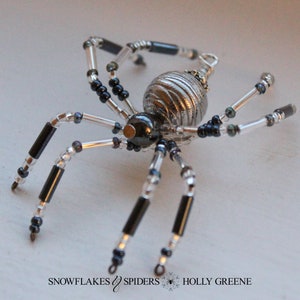 Rugged Metallic Silver Black and Grey Beaded Christmas Spiders Family ...
