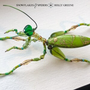 Green and Gold Praying Mantis Beaded Decor Brings Good Luck Summer ...