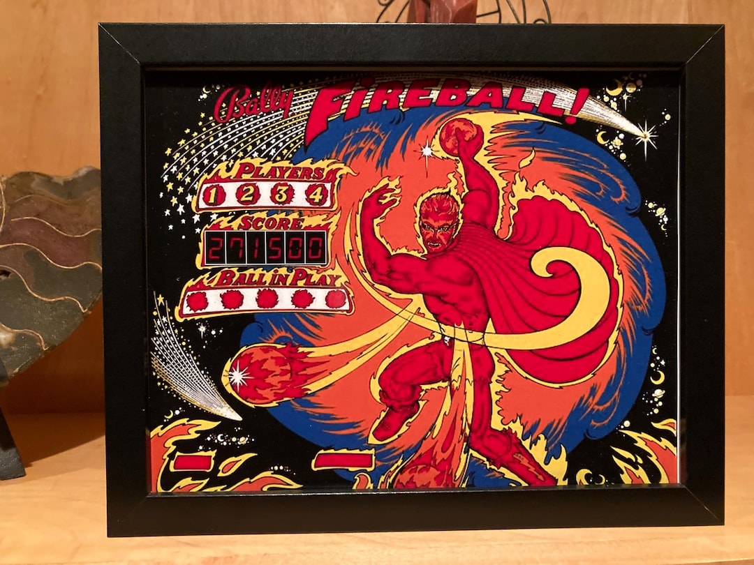 Retro Glow Pinball Art | 8"x 10" Illuminated Framed Print - "fireball ...