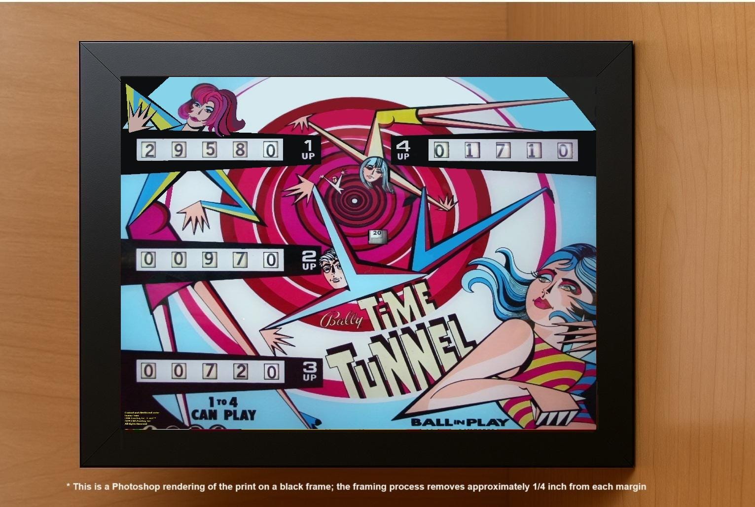 Retro Glow Pinball Art | 8"x 10" Illuminated Framed Print - "time ...