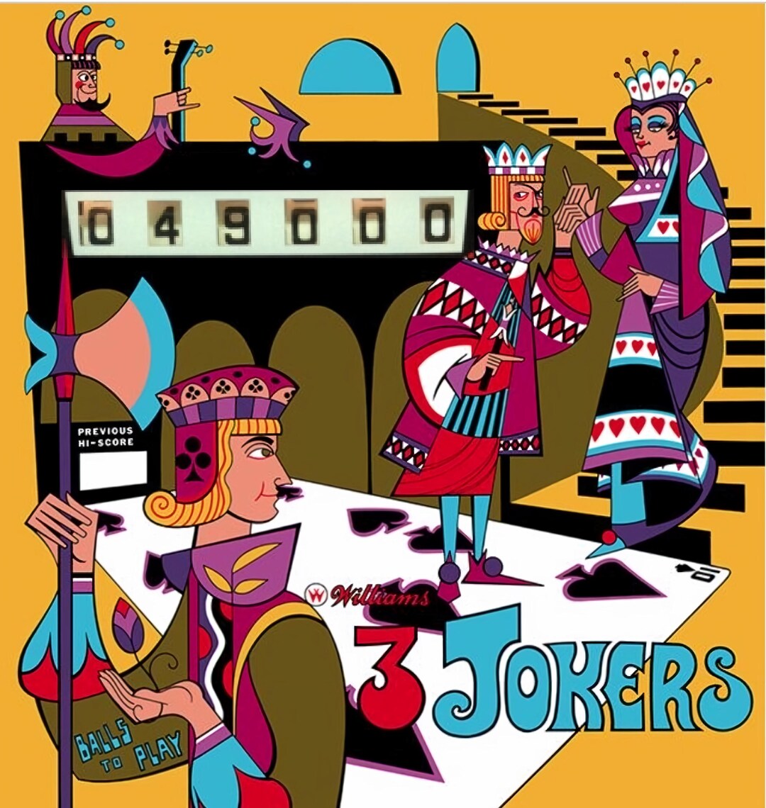 Retro Glow Pinball Art | 8"x 10" Illuminated Framed Print - "3-jokers ...