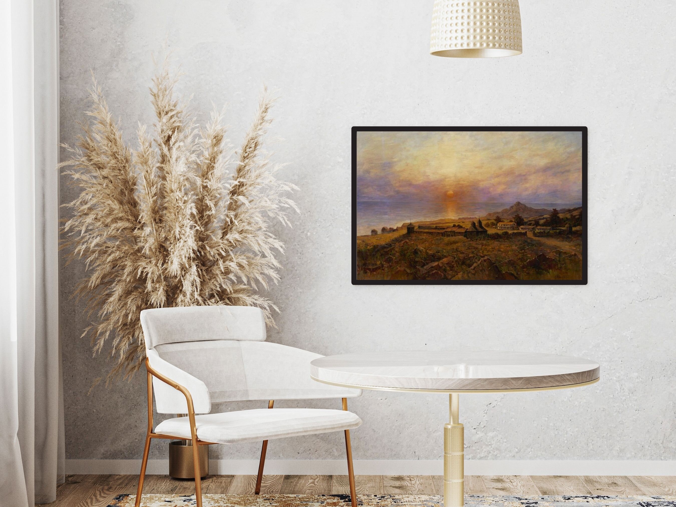 Vintage Sea Sunset Digital Painting Retro Ocean Sunset Landscape ...